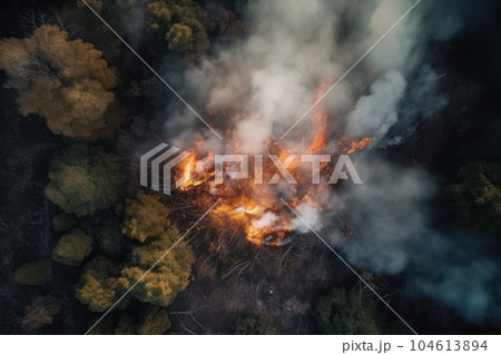 Top view of raging forest fire. Rapidly...のイラスト素材 [104613894] - PIXTA