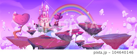 Purple fantasy sky with island and magic castleのイラスト素材 [104640146] - PIXTA