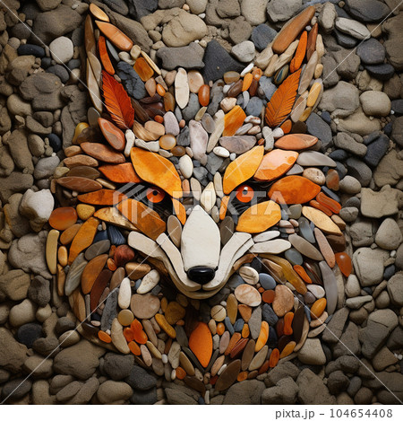 Image of a fox face made with various stones...のイラスト素材 [104654408] - PIXTA