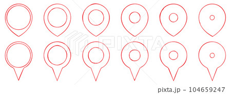 Hand drawn map pointer pin vector setのイラスト素材 [104659247] - PIXTA