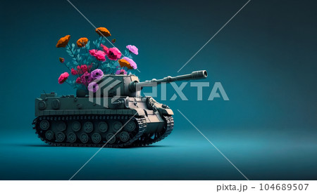 Tank with bunch of flowers on top of it....のイラスト素材 [104689507] - PIXTA