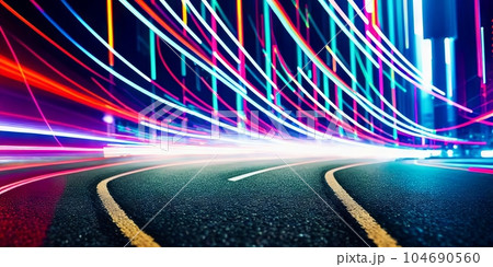 City street with binary code numbers on motion...のイラスト素材 [104690560 ...