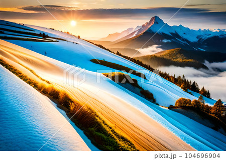 sunrise in the mountains, AI generated.のイラスト素材 [104696904] - PIXTA