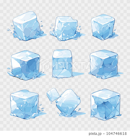 Ice cubes and melted ice cube. Cartoon ice...のイラスト素材 [104746618] - PIXTA