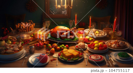 Bountiful Christmas Banquet: Indulge in a...のイラスト素材 [104755117] - PIXTA