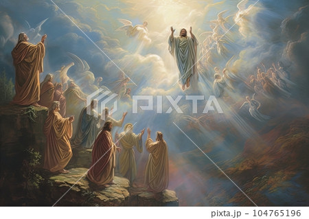 Biblical scene of the ascension of Jesus Christ...のイラスト素材 [104765196] - PIXTA
