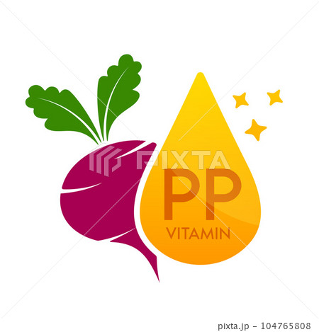 Vitamin PP icon orange with beets purple. Form...のイラスト素材 [104765808 ...