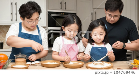 Overjoyed young family with little preschooler...のイラスト素材 [104769446 ...