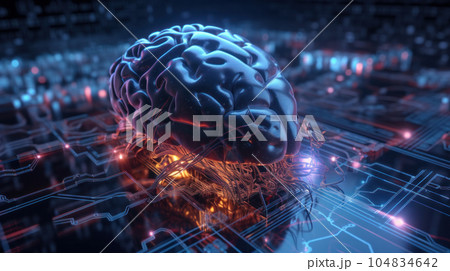 Futuristic android brain on circuit board...のイラスト素材 [104834642] - PIXTA