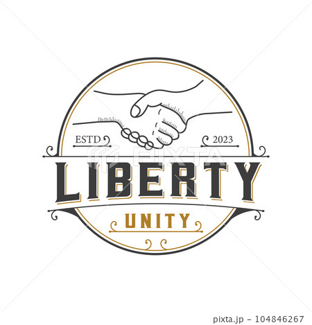 Vintage Retro Emblem Hand Shake for Peace Deal...のイラスト素材 [104846267 ...