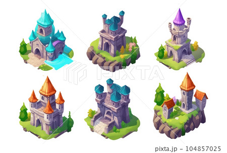 ui set vector illustration of castle on island...のイラスト素材 [104857025 ...
