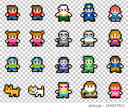 Modern RPG style pixel art character set - Stock Illustration ...