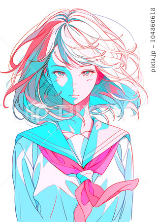 正面の女学生 カラーイラスト「AI生成画像」のイラスト素材 [104860618] - PIXTA