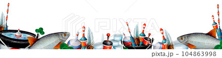 Watercolor drawing banner from various fishing...のイラスト素材 [104863998 ...