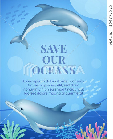 frame dolphin save our oceans posterのイラスト素材 [104873525] - PIXTA