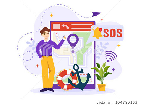SOS Message Vector Illustration with People Who...のイラスト素材 [104889163 ...