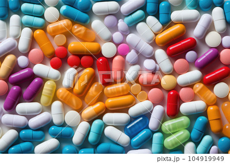 A lot of pills, close up background. Plastic...のイラスト素材 [104919949] - PIXTA