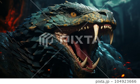 Mad snake in the fire of destruction. Angry...のイラスト素材 [104923666] - PIXTA