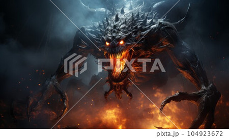 Angry demon in the fire of destruction. Angry...のイラスト素材 [104923672] - PIXTA