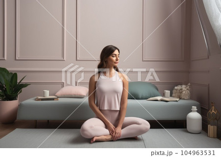 Female Middle Eastern adult doing yoga exercise...のイラスト素材 [104963531 ...