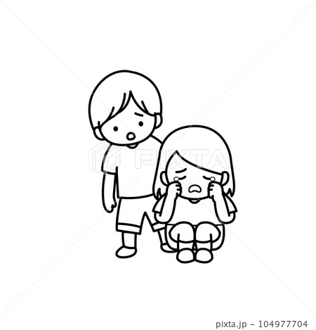 Boy Hugging Crying Girl Drawing