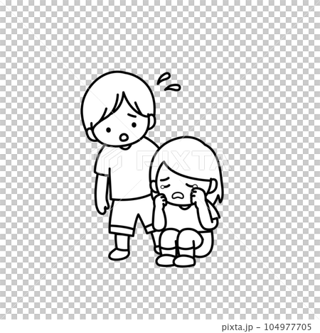 Boy Hugging Crying Girl Drawing