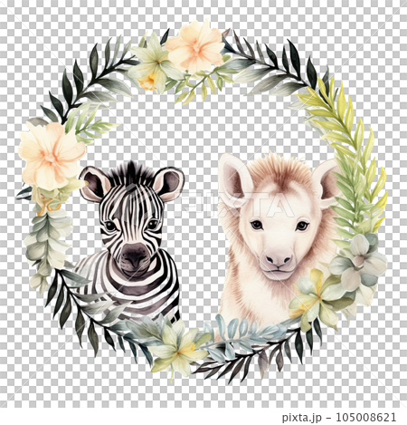 Watercolor childish frame with animals.... - Stock Illustration ...