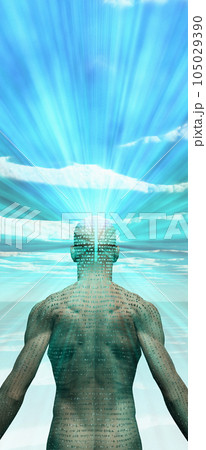 Man radiates light from text on his skinのイラスト素材 [105029390] - PIXTA
