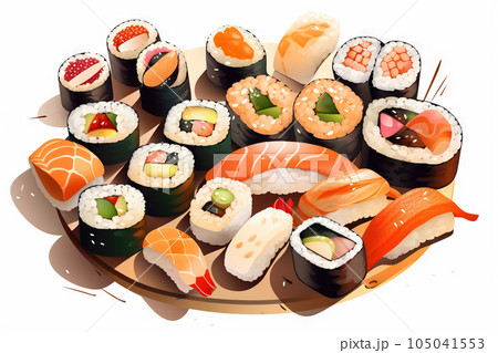 Sushi set. Collection of fast fool in asian...のイラスト素材 [105041553] - PIXTA