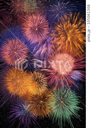 fireworks display in various shades of a single...のイラスト素材 [105061306 ...