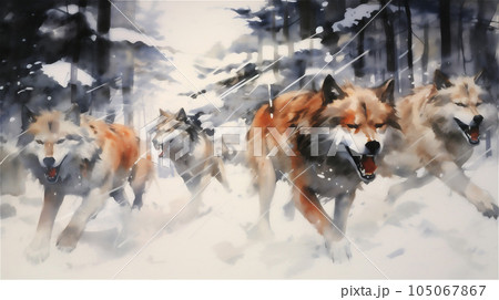 Generative AI, Wild Symphony: Pack of Wolves in...のイラスト素材 [105067867 ...
