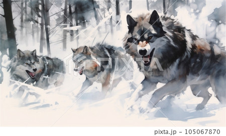 Generative AI, Wild Symphony: Pack of Wolves in...のイラスト素材 [105067870 ...