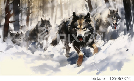 Generative AI, Wild Symphony: Pack of Wolves in...のイラスト素材 [105067876 ...