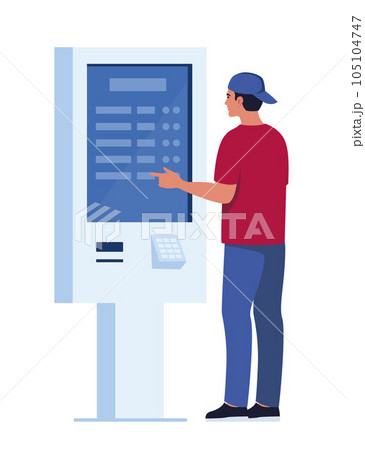 Man using self-service payment and information...のイラスト素材 [105104747] - PIXTA