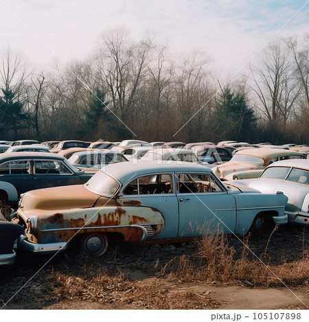 Junkyard of old cars, many different broken...のイラスト素材 [105107898] - PIXTA