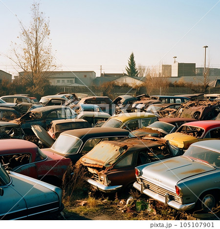 Junkyard of old cars, many different broken...のイラスト素材 [105107901] - PIXTA