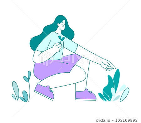 Eco-friendly Life with Woman Cultivate Plant...のイラスト素材 [105109895] - PIXTA