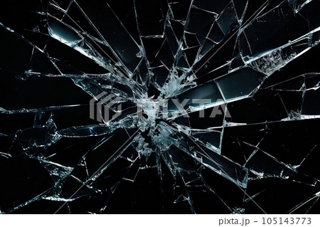 Cracked glass texture on black background. 105143773 PIXTA