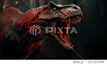a tyrannosaurus rex growls angrily from the...のイラスト素材 [105181049] - PIXTA