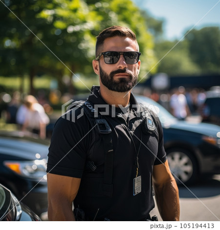 Handsome young man police officer with beard...のイラスト素材 [105194413] - PIXTA