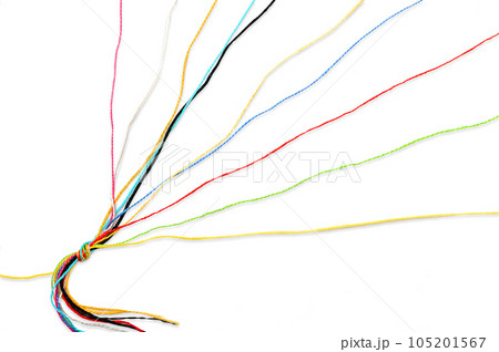Multicolored tangled knitting threads tied in a...の写真素材 [105201567] - PIXTA