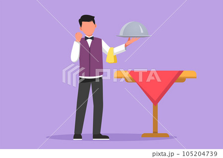 Graphic flat design drawing happy waiter...のイラスト素材 [105204739] - PIXTA