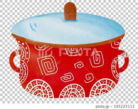 watercolor drawing of red pot with lidのイラスト素材 [105225113] - PIXTA