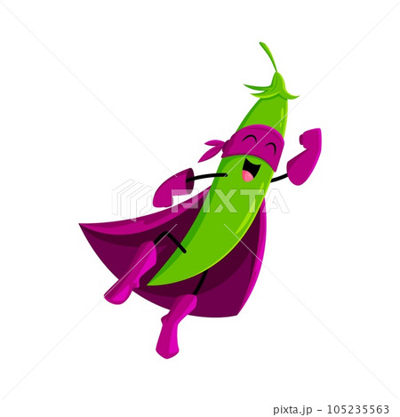 Cartoon cheerful pea pod vegetable superhero...のイラスト素材 [105235563] - PIXTA