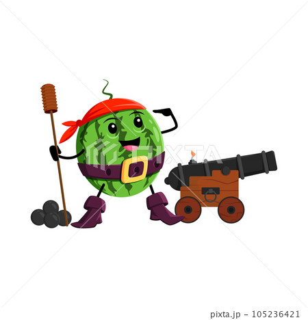 Cartoon watermelon fruit pirate and corsair...のイラスト素材 [105236421] - PIXTA