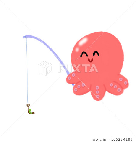 Cute squid face emotion cartoon watercolor hand...のイラスト素材 [105254189 ...