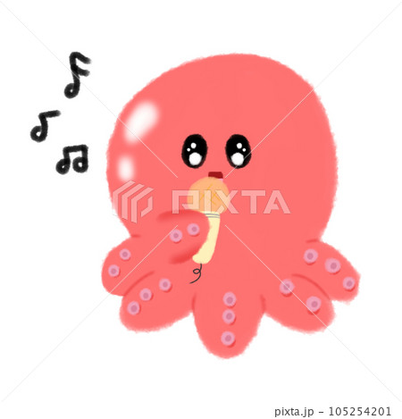 Cute squid face emotion cartoon watercolor hand...のイラスト素材 [105254201 ...