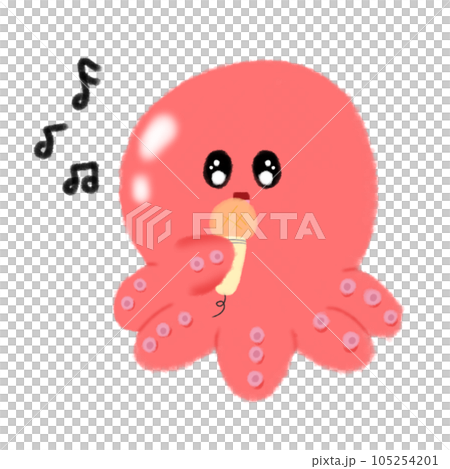 Cute squid face emotion cartoon watercolor hand...のイラスト素材 [105254201 ...
