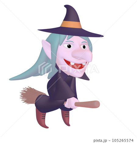 ハロウィンのイラスト素材 魔法の箒で空を飛ぶ鋭い目の魔女（1_2） カラバリ（2）のイラスト素材 [105265574] - PIXTA