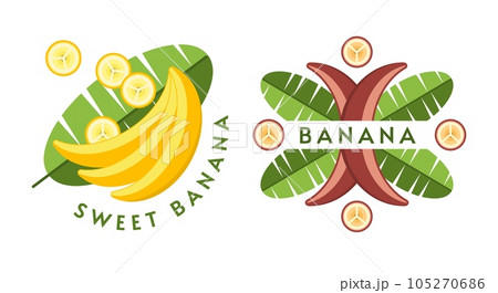 Set of logos with yellow, red bananasのイラスト素材 [105270686] - PIXTA